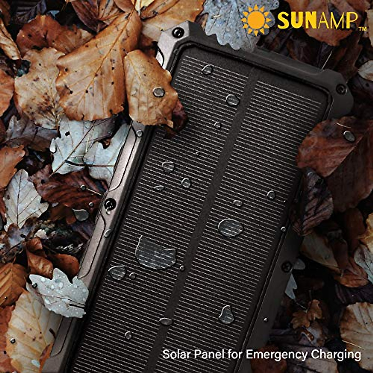 SunAmp Wireless Solar Power Bank | Solar Charger with USB Type C Quick Charge | Bright LED Flashlight | 20,000mAh | IP54 Rainproof Shockproof Dustproof for Travel and Outdoors | 4 Ports (Black) from