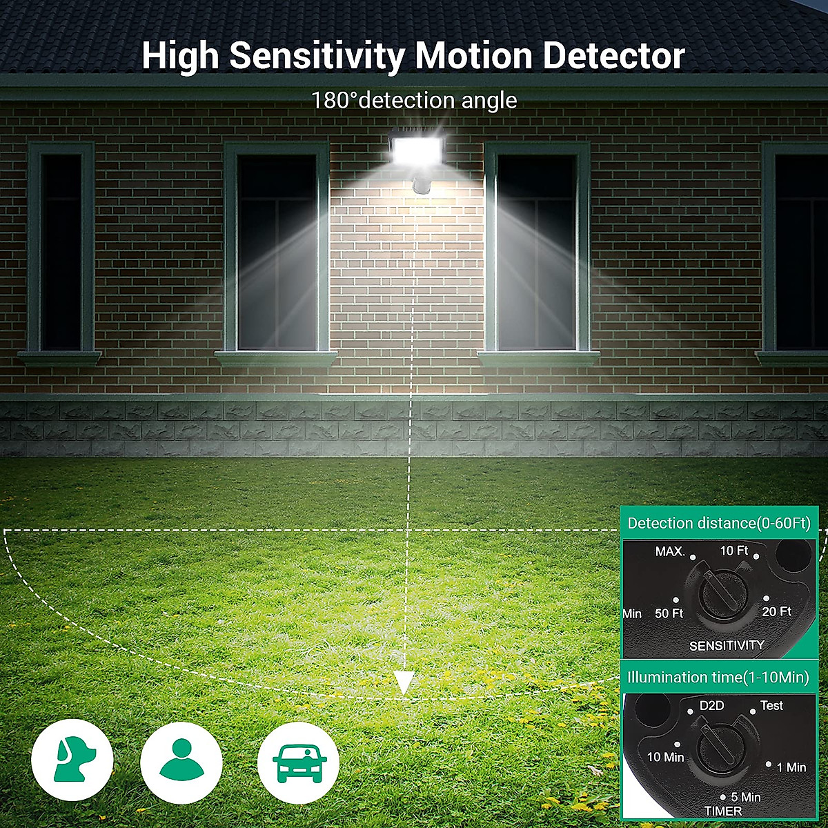 EDISHINE 65W LED Security Lights Motion Sensor Outdoor Light, 6670LM Dusk to Dawn Flood Light, 3 Modes, 5000K, IP65 Waterproof, Exterior Flood Light for Garage, Yard