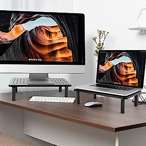 Across-Star 2 Pack Desktop Computer Riser For Monitor With Pen Slot,3 Height Adjustable Monitor Stand Riser With Airflow Vents, Metal Desk Riser Shelf Organizer For Laptop Printer TV(Black)