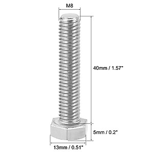 uxcell M8 Thread 40mm Length Hex Bolts 304 Stainless Steel Hexagon Screw Bolt 10pcs