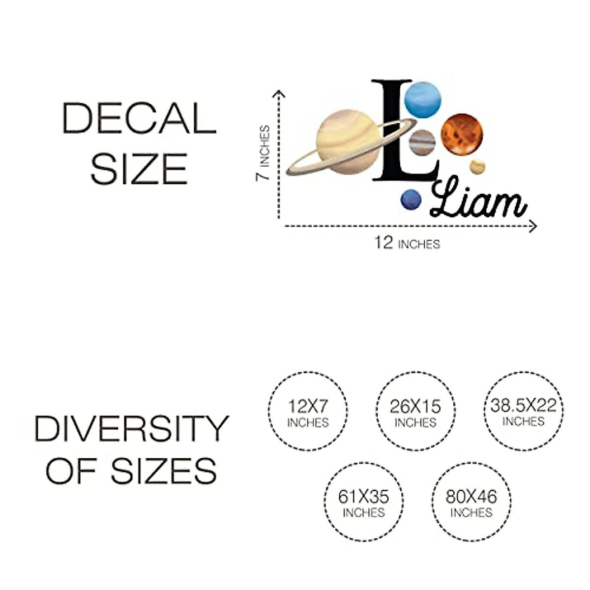 Personalized Solar System Planet Wall Decal with Your Text to Baby Boy Room - Nursery Wall Decal for Baby Room Decorations - Custom Boy Name Sticker for Wall Kid Art