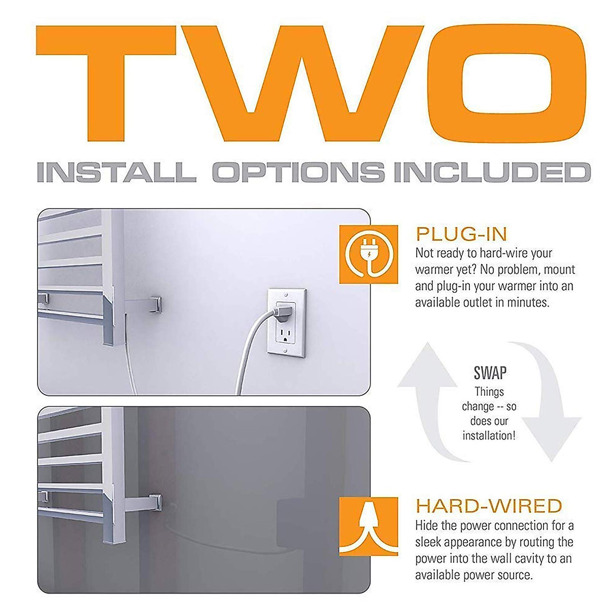 Towel Warmer Drying Rack, Electric Brushed Gold Heated Towel Rail Radiator for Bathroom, Wall Mounted Heated Towel Rack with On/Off Switch, 304 Stainless Steel, 600X520x125mm,Hardwired