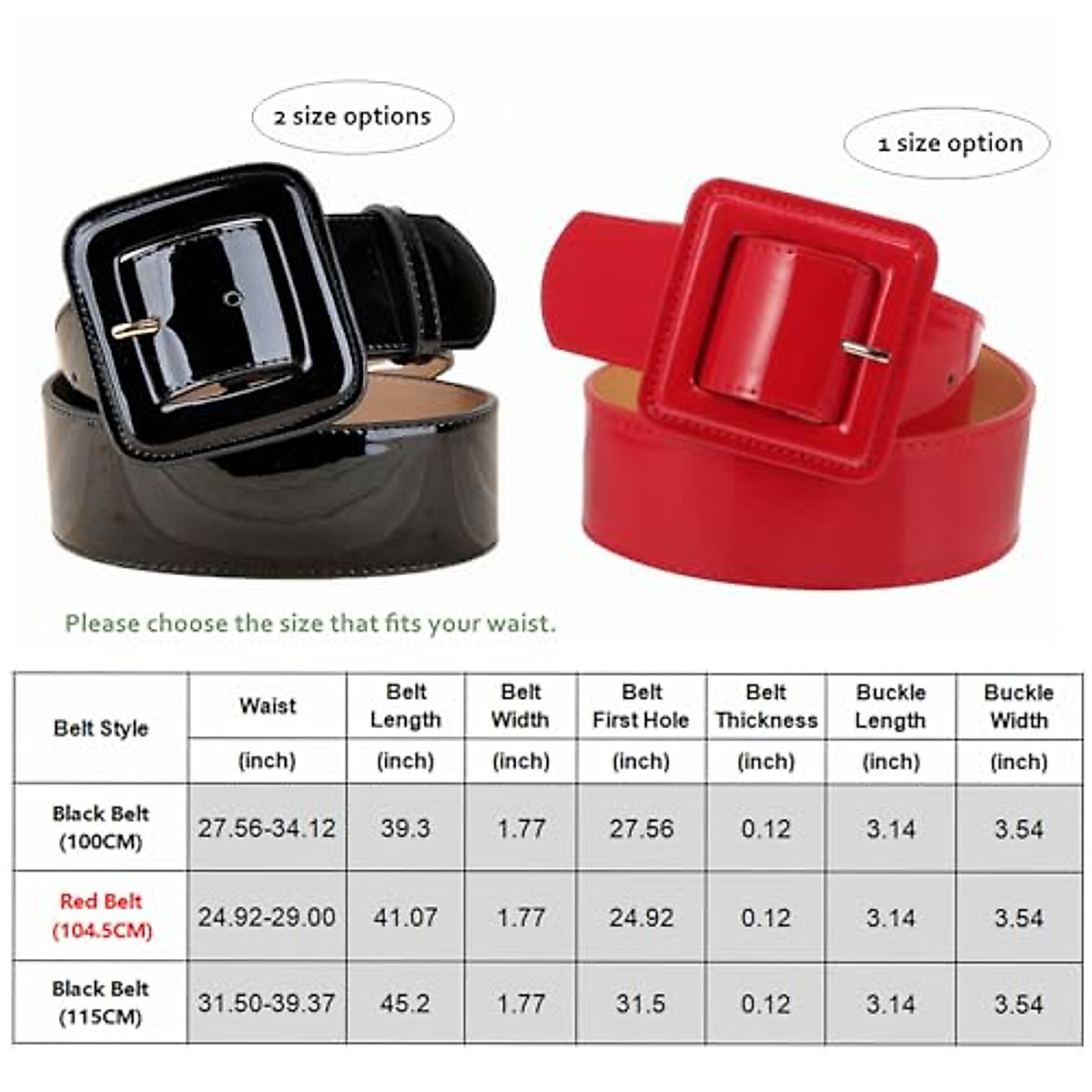 GALPADA Genuine Leather Belt Retro Wide Patent Leather Belt Square Buckle Grommet Cinch Corset Waistband Wide High Waist Belt for Women Jeans Dress Black