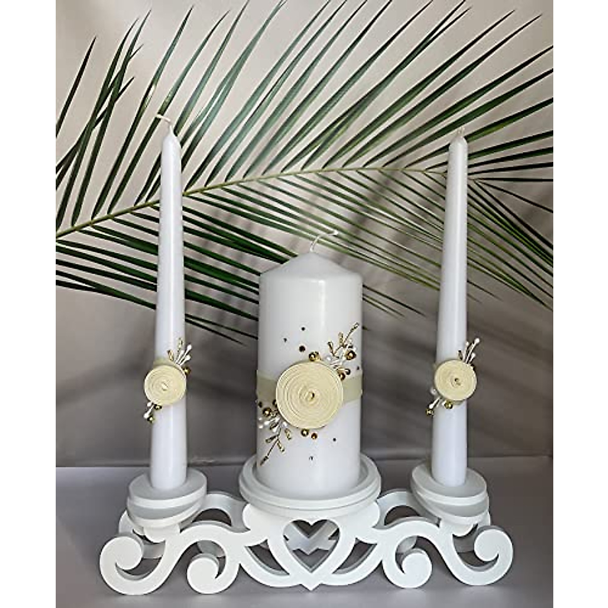 Unity Candle Holder-Unity Candle Stand-Unity Candle Holder Set-Pillar Candle Holder-Wedding Gift -Ceremony Decoration-Wedding Centerpiece (with Heart)