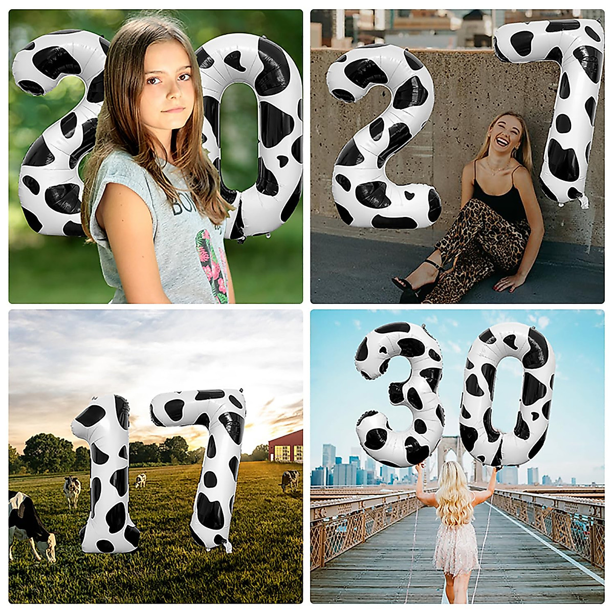 YFHVJTKO 40 Inch Cow Number 11 Foil Balloons 11 Celebration Decorations for Happy 11th Birthday Party Wedding Bridal Shower Engagement Photo Shoot Anniversary Decoration, Number 11 Black White Balloon
