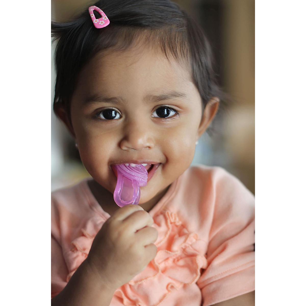 Brilliant Oral Care Baby’s First Toothbrush, Smooth Silicone Bristles Gently Clean Tender Teeth and Gums, for Ages 4+ Months, Pink, 2 Count