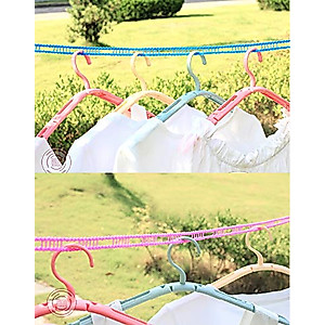 Madowl 3 Pack Clothesline Clothes Drying Rope Nylon Clothes Line 5 Meters Portable Drying Rope Clothes Lines Hanger Rope Fixing Hangers for Indoor Outdoor Camping Travel Home Use (Blue, Green, Pink)