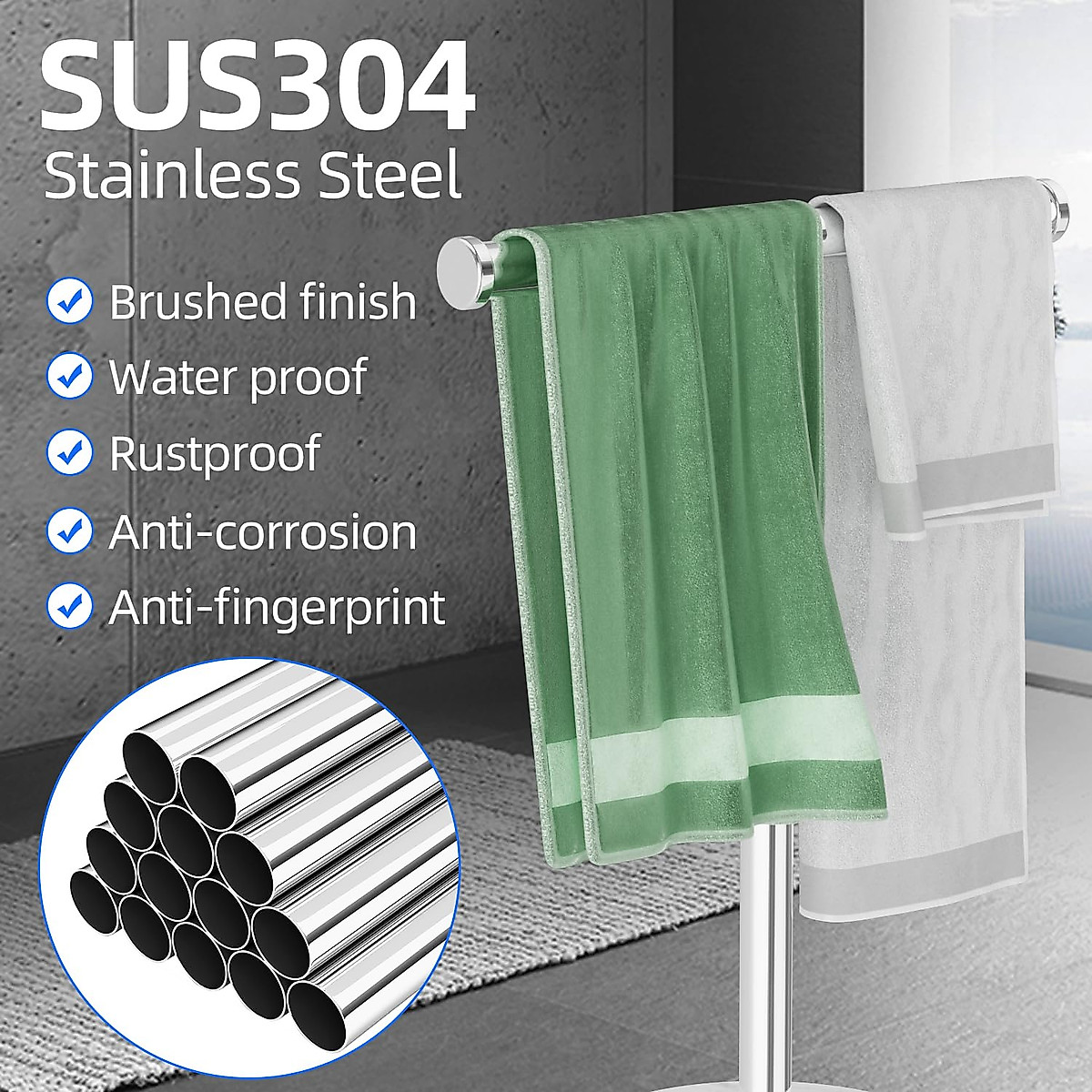 Blemoacha Towel Rack,T Shape Freestanding Towel Racks for Bathroom,Organizer Countertop Hand Towels Stand,Kitchen Vanity Marble Plinth,304 Stainless Steel Towels Bar Brushed Nickel