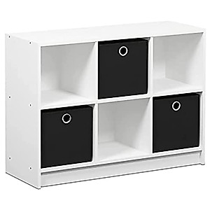 Furinno Basic 3x2 Bookcase Storage, White/Black, 6-Cube with Bin