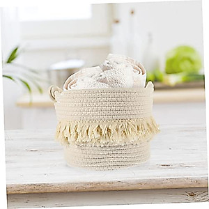 Alipis Rope Storage Blue Woven Storage Baskets Storage Bins for Clothes Weave Basket Storage Basket for Nursery Woven Tassel Containers Bathroom Towels Baskets Sundries Holder Cotton Baby