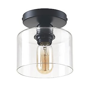 Deamakk Modern Semi-Flush Mount Ceiling Light, Rustic Ceiling Light Fixture for Closet, Hallway, Kitchen, Dining Room, Farmhouse Lighting, Matte Black Finish, Clear Glass Shade, E26, 5.9 inch