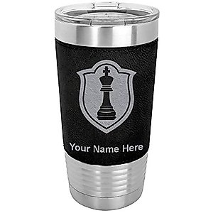 LaserGram 20oz Vacuum Insulated Tumbler Mug, Chess King, Personalized Engraving Included (Faux Leather, Black)