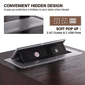 FAGAGA End Table with Charging Station, Side Table with Storage, Wireless Charging End Table for Living Room,Dark Walnut Nightstand with Adjustable Shelf