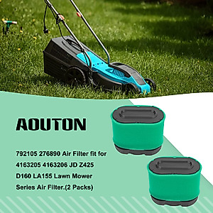 Aouton 792105 2 Pack Air Filter for BS 276890 593435 593240 407777 40G777 445667 445877 4163206 4163205 21544700 Z425 LA165 D160 D170 Z245 MIU11515 GY21057 Lawn Mower Air Filter