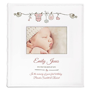 Maverton Photo Album for kids - White cover with a stylish print - 60 black pages to fill in - For boys and girls - Personalized album for Birthday - For Baptism - For baby - baby stuff