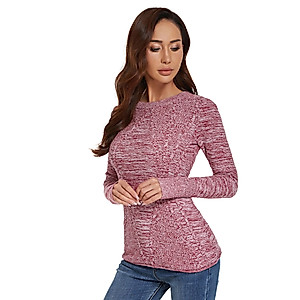 AmélieBoutik Women Cotton Blend Crewneck Long Sleeve Cable Knit Pullover Sweater (Red Large)