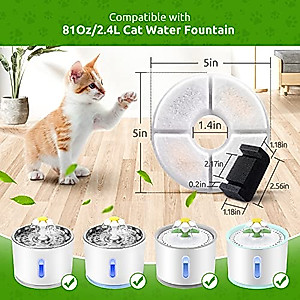 Cat Fountain Replacement Filter, 8-Pack Cat Water Fountain Filter & 4-Pack Pre-Filter Sponges for 81oz/2.4L Pet Fountain, Triple Filtration System Activated Carbon Filter for Cat Dog Water Dispensers