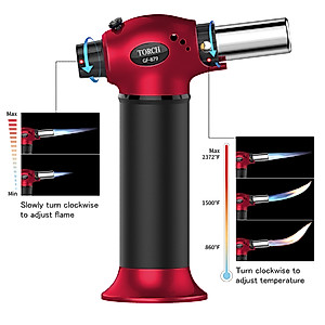 Kitchen Blow Torch Refillable Chef's Culinary Butane Cooking Food Torch with Safety Lock Adjustable Temperature and Flame for Crème Brûlée, Food, Sear Steak, Dessert, Welding By Luckea (Red&Black)