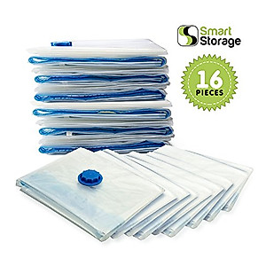 16 Pack Vacuum Storage Bags, Space Saver Bags (4 Jumbo/4 Large/4 Medium/4 Small) Vacuum Sealer Bags for Clothes Storage with Travel Hand Pump