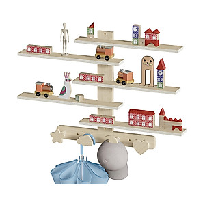 QsQueen Floating Shelves for Wall,Cute Shelves Room Decor,Coat Hooks,Small Wood Display Shelves Rack for Collectibles-Figures,Mini Decor,Toy,for Tonie Shelf - Maximum Length 24 inches Trinket Shelf