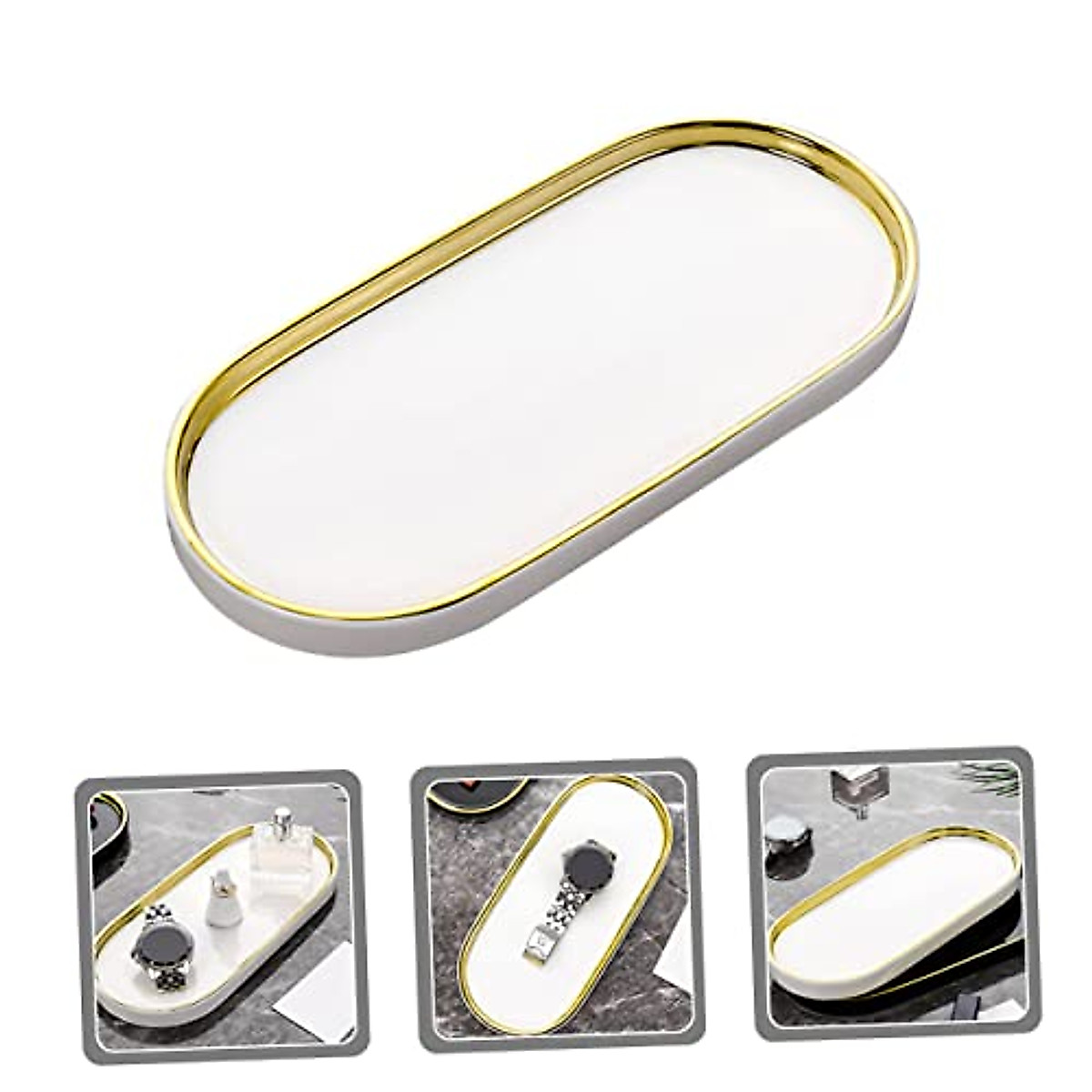 Cabilock Ceramic Tray Towel Storage Tray Jewelry Storage Plate Makeup Organizer Bathroom Storage Plate Vessel Sink Vanity Tabletop Storage Tray Coffee Table Ceramics Decorative Plates