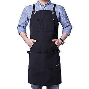 Life Flavor Heavy Duty Canvas Work Apron,Tool Pockets, Back Straps Adjustable（black）