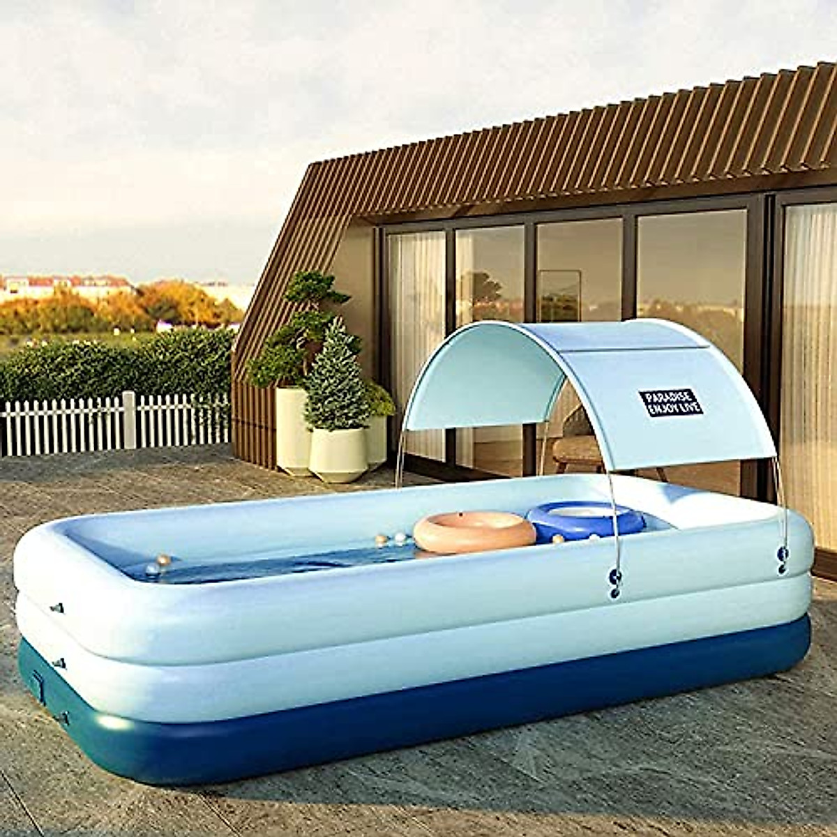 YUEWO Inflatable Swimming Pool, 102x63x27inch Outdoor Above Ground Portable Pool with Canopy for Baby, Kids, Adults Blow Up Pool for Family Garden Backyard