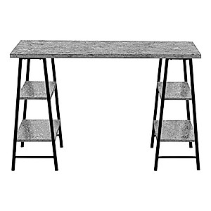 Monarch Specialties 7526 Computer Desk, Home Office, Laptop, Storage Shelves, 48" L, Work, Metal, Laminate, Black, Contemporary, Modern Desk-48 L Grey Stone-Look, 47.25" L x 23.75" W x 30" H