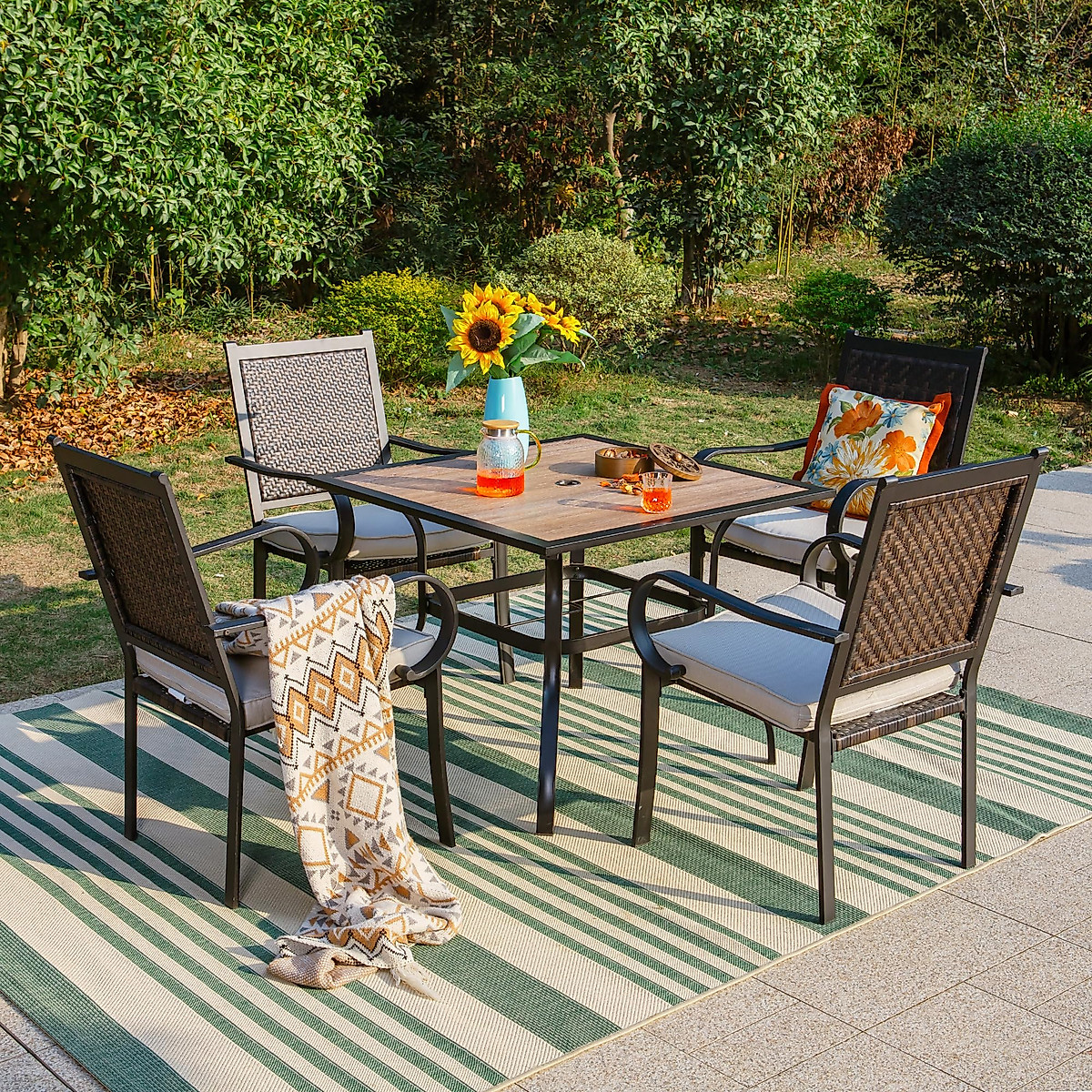 HERA'S HOUSE Patio Dining Chairs Set of 4, Outdoor Wicker Dining Chairs with Padded Removable Cushion, Rattan Chairs for Poolside Lawn Garden Backyard