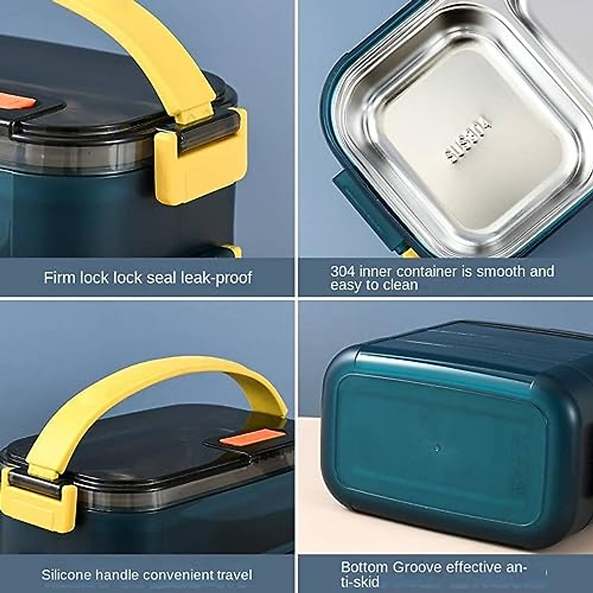 KAYNO Bento Boxes for Adults, 304 Stainless Steel Bento Lunch Box, Modern 2Layer Insulated Bento Box, 2 Compartment Leakproof Lunch Container Portable Food Storage Containers for Women Men