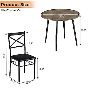 VINGLI 5 Piece Modern Round Dining Table Set for 4, 35.4" Small Round Kitchen Dining Table and Chairs Set for Home Dining Room Table with Upholstered Dining Chairs,Thicken Metal Legs