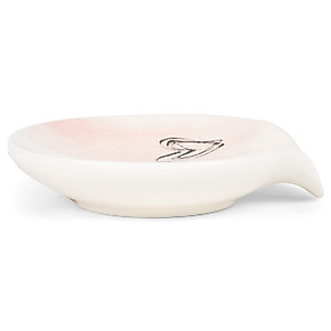 DEMDACO Spread Love Everywhere Heart Pink Stripe 4.5 x 4 Glossy White Ceramic Stoneware Kitchen Spoon Rest