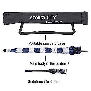 STARRY CITY Chair Umbrellas with Universal Adjustable Clamp,Clip on Parasol Sun Shade for Patio Beach Wheelchairs Golf Carts