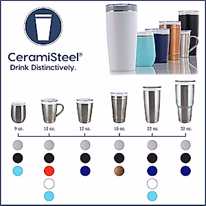CeramiSteel Coffee Ceramic Travel Mug (22 ounce), Ceramic Rim & Inner Coating on Insulated Stainless Steel Tumbler, Durable Turquoise Finish