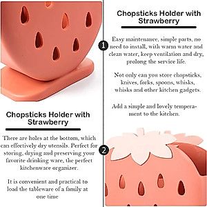 AKOAK 1 Pack Strawberry Chopsticks Stand, Cutlery Storage Box, Suitable for Storing Spoons, Chopsticks, Spoons, Knives and Other Kitchen Utensils (Date Red)