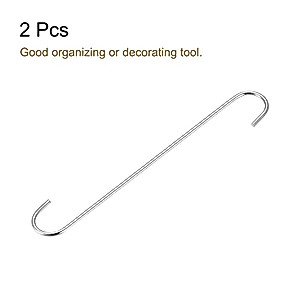 uxcell S Hanging Hooks, 12inch/300mm Extra Long Steel Hanger, Indoor Outdoor Uses for Garden, Bathroom, Closet, Workshop, Kitchen, Silver Tone, 2Pcs