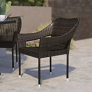 Flash Furniture Ethan Commercial Grade Patio Chair, All Weather PE Rattan Wicker Stacking Patio Dining Chair, Espresso