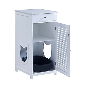 Penn-Plax Cat Walk Furniture: Contemporary Home Cat Litter Enclosure - Storage Drawer, Inner Shelf, and Shutter Style Door - White