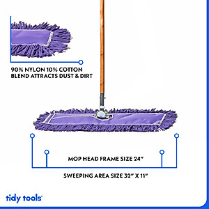 Tidy Tools 24 Inch Purple Dust Mop with Wood Handle and 24 Inch Purple Dust Mop Refill Bundle - 2 Mop Sets and 4 Refills