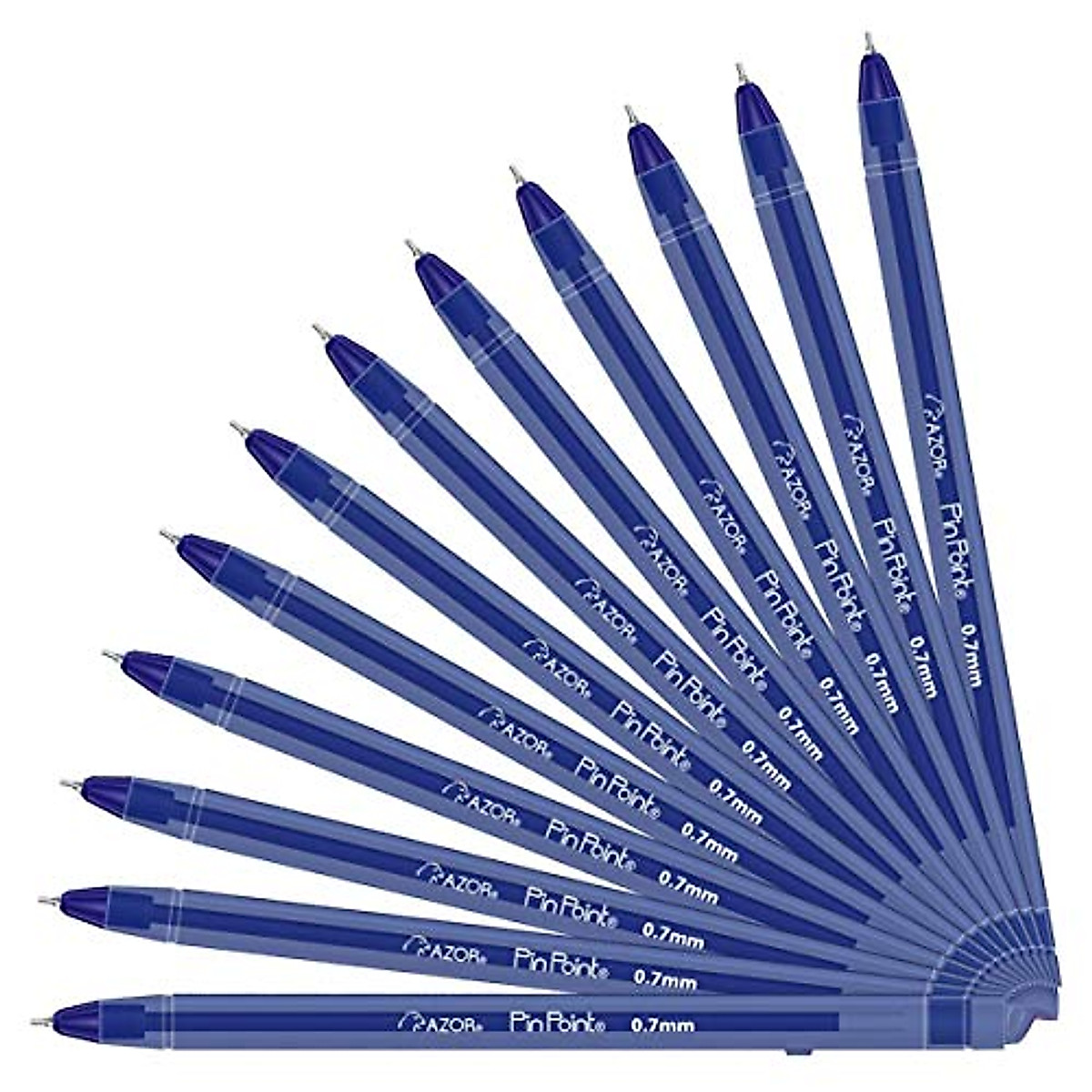 AZOR Pin Point Blue Fine Point Writing Pens 0.7mm with Hole for Retractable Cord, Chain, Clipboard or Countertop – Pack of 12