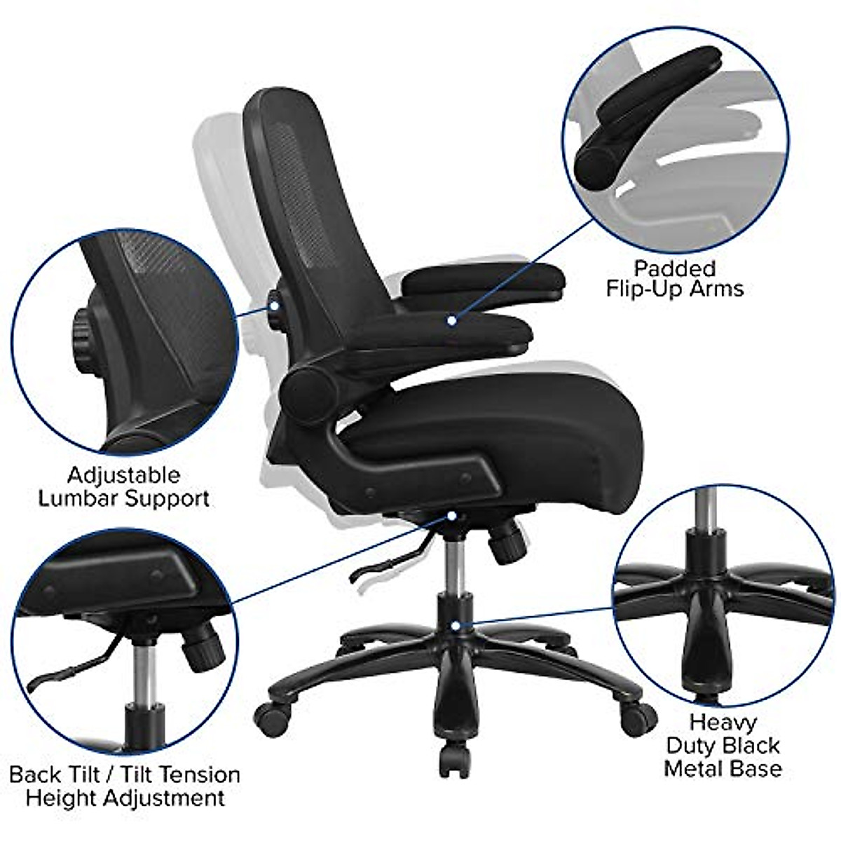 Flash Furniture Big & Tall Office Chair | Black Mesh Executive Swivel Office Chair with Lumbar and Back Support and Wheels
