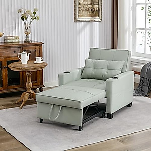 HForesty 3-in-1 Pull Out Sofa Bed, Convertible Chair Bed with USB Port, Sleeper Sofa Couch with 3-Level Adjustable Backrest, Sofa Bed Couch with Breathable Linen Fabric for Living Room, Green