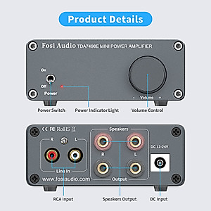 Fosi Audio TDA7498E 2 Channel 160W x2 Stereo Audio Amplifier Mini Hi-Fi Class D Car Integrated Amp for Passive Speakers with 24V Power Supply