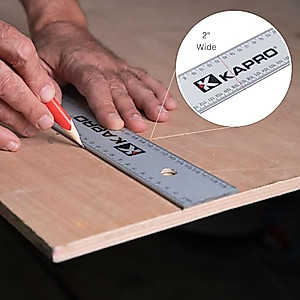 Kapro - 308 Straight Edge Ruler - ⅛” and 1/16” Increments - Contractor Grade - With Wear Resistant Printing - For Carpentry, Drywall, Drafting - Anodized Aluminum - 24 Inch