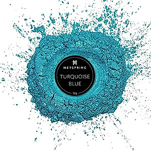 MEYSPRING Turquoise Blue Mica Powder - 50g - Epoxy Resin Color Pigment - Teal Mica Powder for Resin Ocean Art, River Tables, Woodworking - Cosmetic Grade
