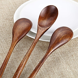 Wooden Spoons, Wood Soup Spoons for Eating Mixing Stirring, 6 Pieces 9 Inch Japanese Style Eco-Friendly Long Handle Spoon Suitable for Everyday Use