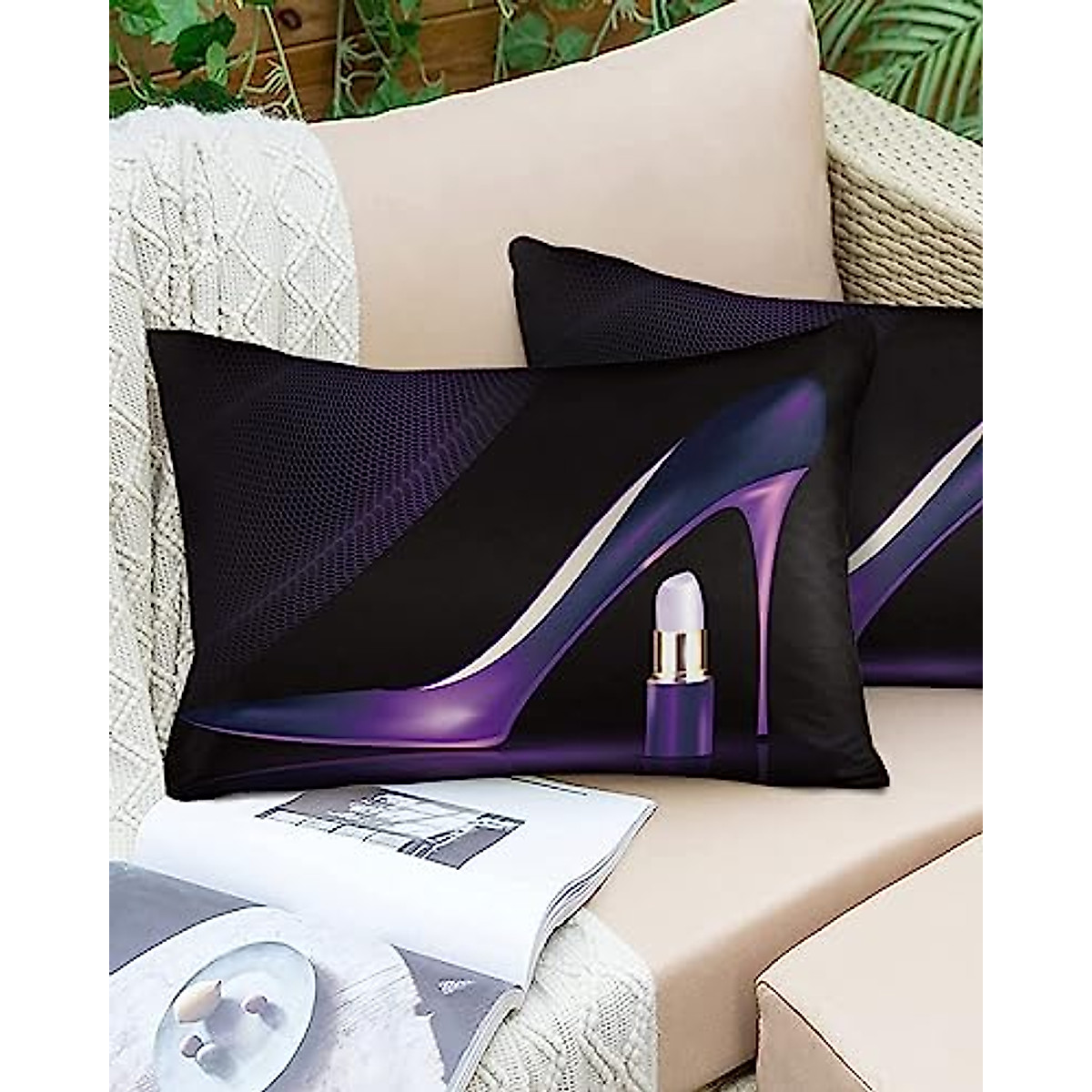 Maliyand Body Pillow Covers,Purple Lipstick and High Heel Black Decorative Pillow Cover Pillow Case Cushion Cover for Bed Sofa Couch Home Decor 20"x30"