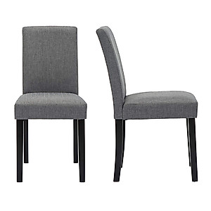 LSSBOUGHT Classic Fabric Dining Chairs Dining Room Chair with Solid Wood Legs (Grey Set of 2)
