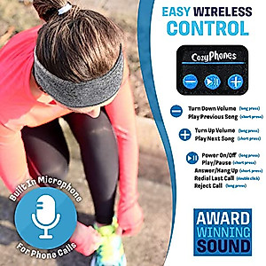 CozyPhones Sleep Headphones - Wireless Over Ear Headphones from Ultra Thin Cool Mesh Chordless Head Phones for Side Sleepers, Meditation, Running, Laptop, and Phone - Gray Lycra