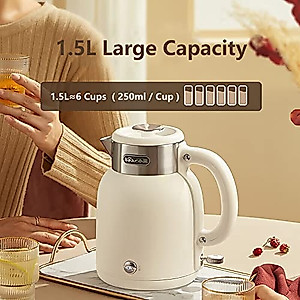 Bear ZDH-C15C1 Electric Kettle for Coffee & Tea, Stainless Steel Hot Water Boiler with Keep Warm Function, Auto Shut-Off, BPA Free, 1.5l, Ivory White